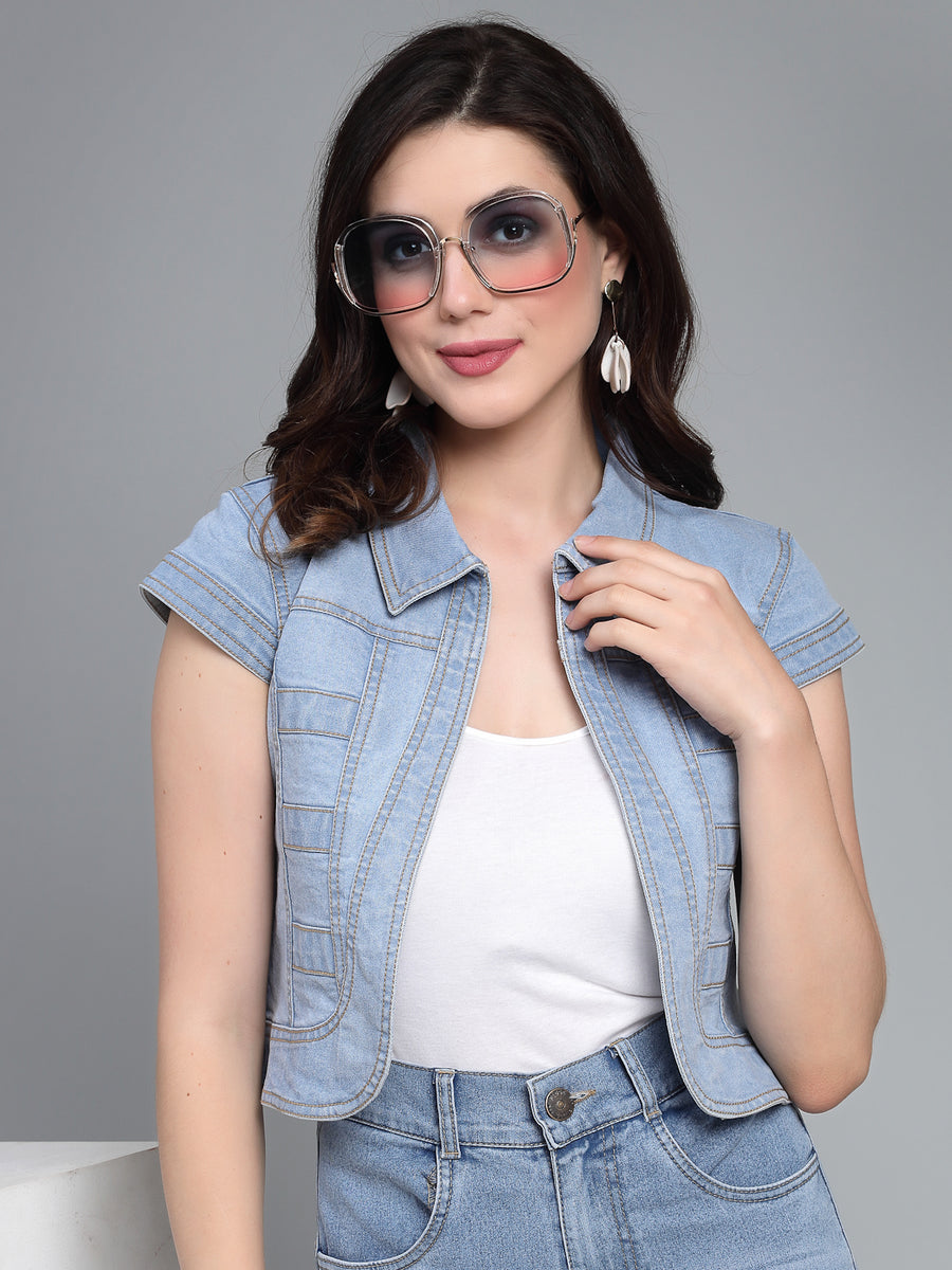 Style Quotient Women Ice Blue Denim Open Front Regular Shrug ...