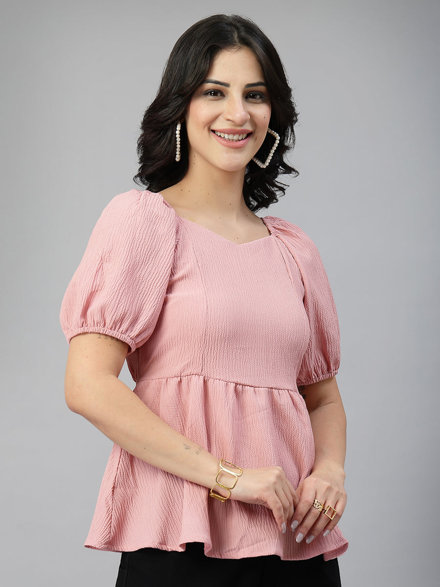 Style Quotient Women Texture Peach Polyester Peplum Top – StyleQuotient